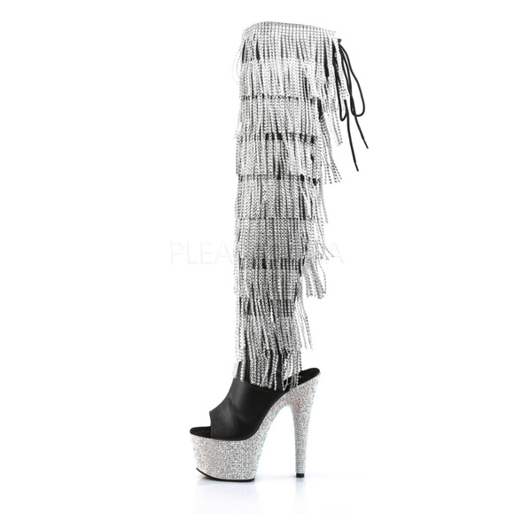 Shoes | Fringe Platform Heel Rhinestone Thigh High Boots | Poshmark